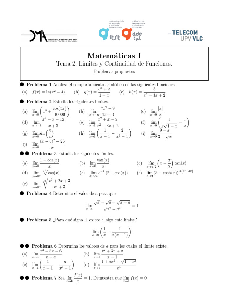 Tema 2 Problemas | PDF | Análisis matemático | Conceptos matemáticos