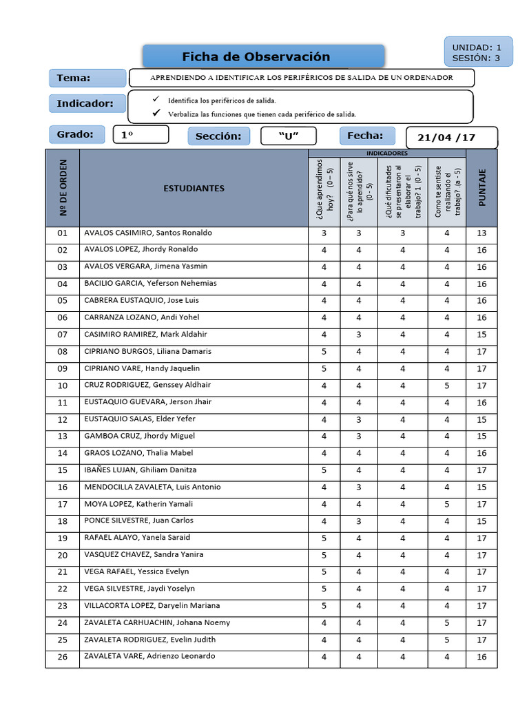 Ficha de Observacion | PDF