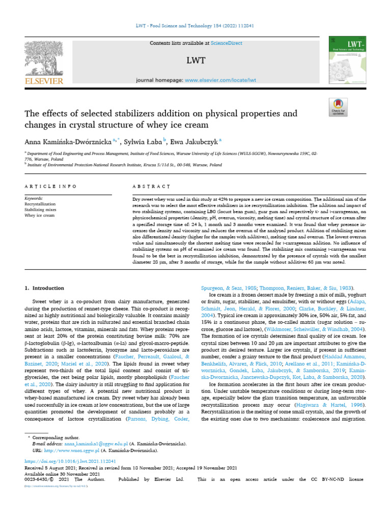 The Effects of Selected Stabilizers Addition On Physical Properties and ...