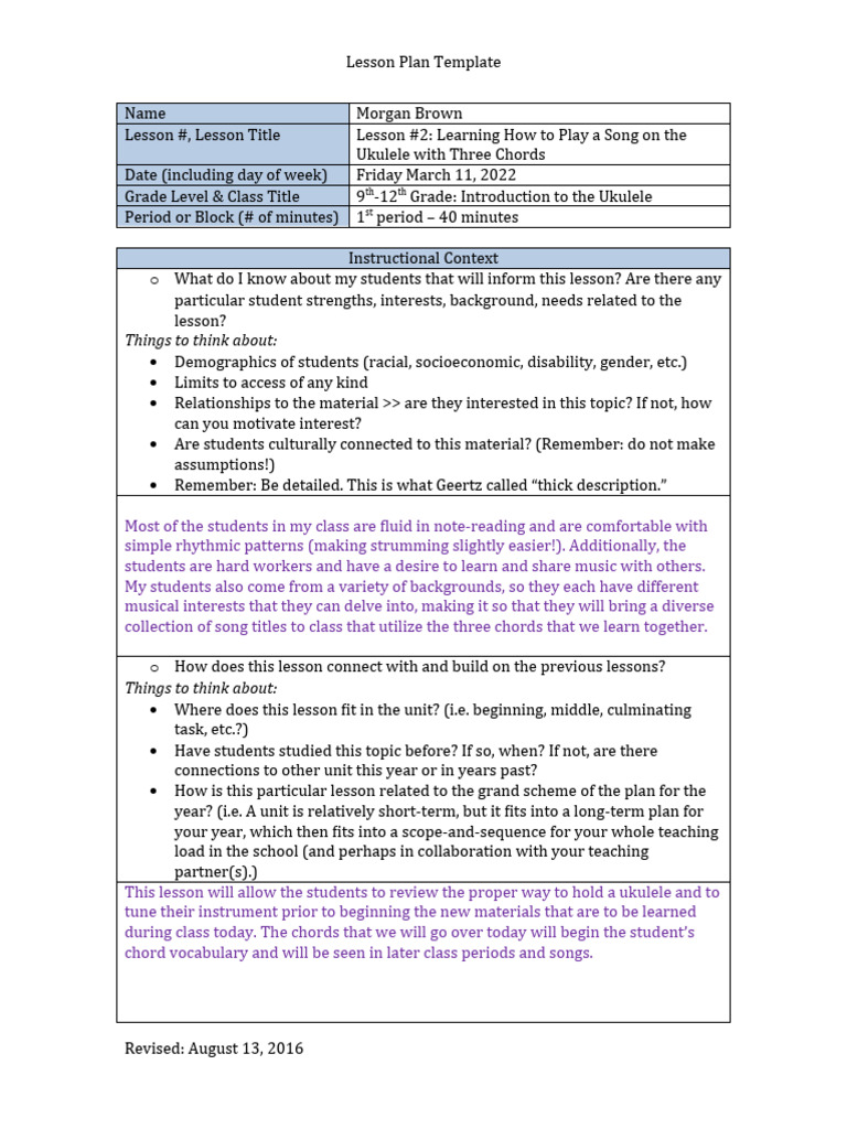 Lesson Plan Template - f16 With Prompts 1 1 | Download Free PDF | Lesson Plan | Teachers