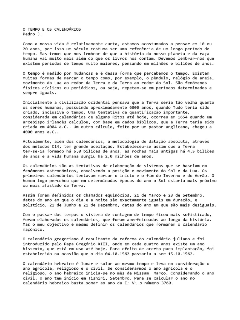 ESTUDOS - O TEMPO E OS CALENDÁRIOS - Pedro Juk | PDF | Ano | Calendário ...