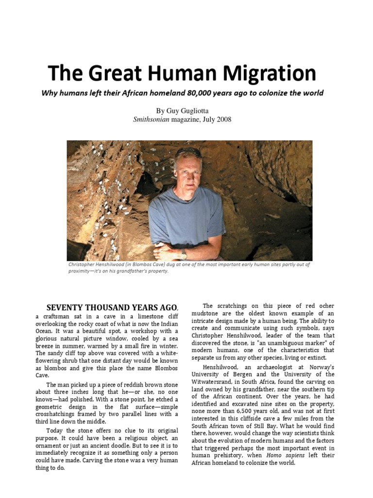 Article G - The Great Human Migration | PDF | Human Evolution | Neanderthal