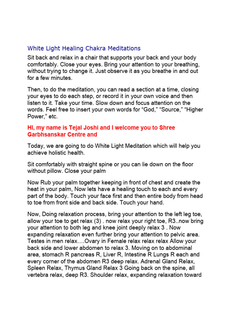 White Light Meditation | PDF | Abdomen | Chakra
