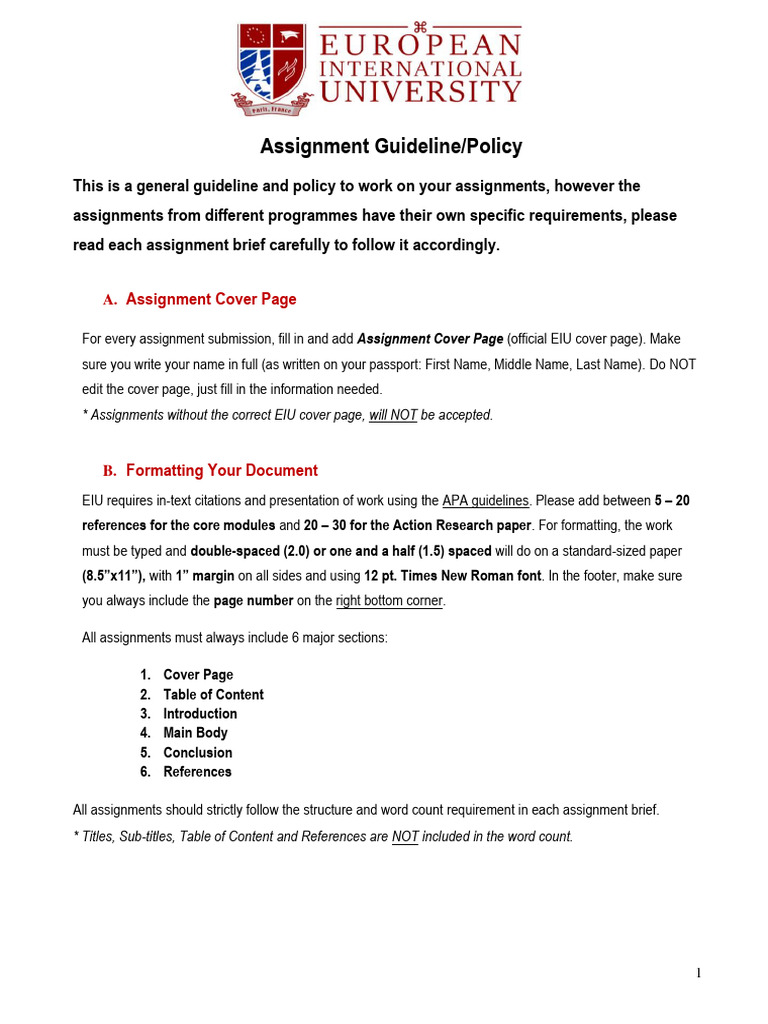 Assignment Submission Guidelines EIU | PDF | Plagiarism | Apa Style