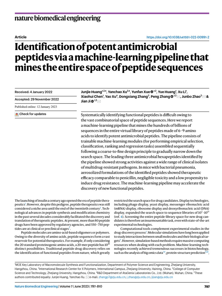 Identification of Potent Antimicrobial Peptides Via A Machine-Learning Pipeline That Mines The ...