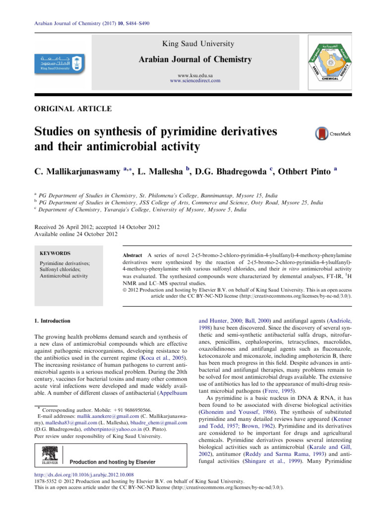 Pyrimidine Derivatives Synthesis & Antimicrobial Activity | PDF ...