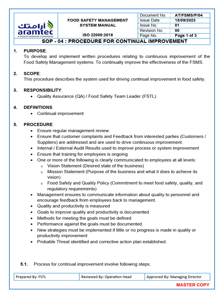 SOP-04 Procedure For Continual Improvement | PDF | Quality Assurance | Business