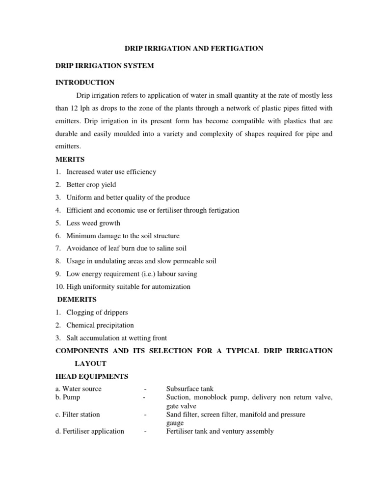 Drip Irrigation and Fertigation Drip Irrigation System | PDF ...
