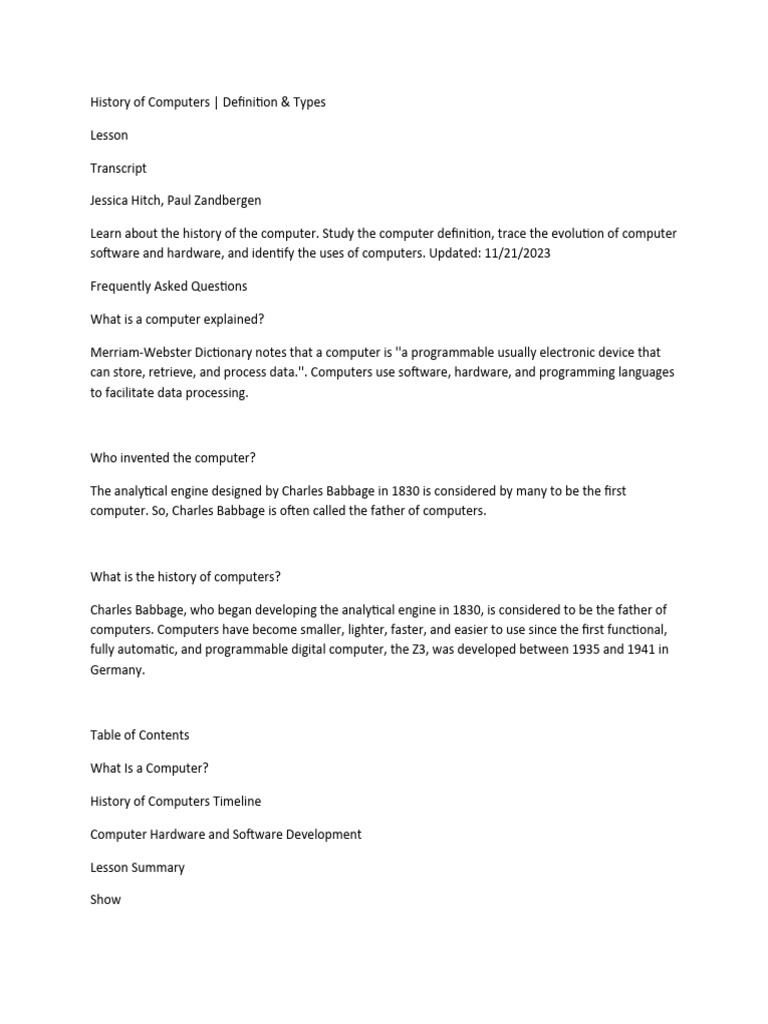 The History of Computer Definition and Channels | PDF | Transistor ...