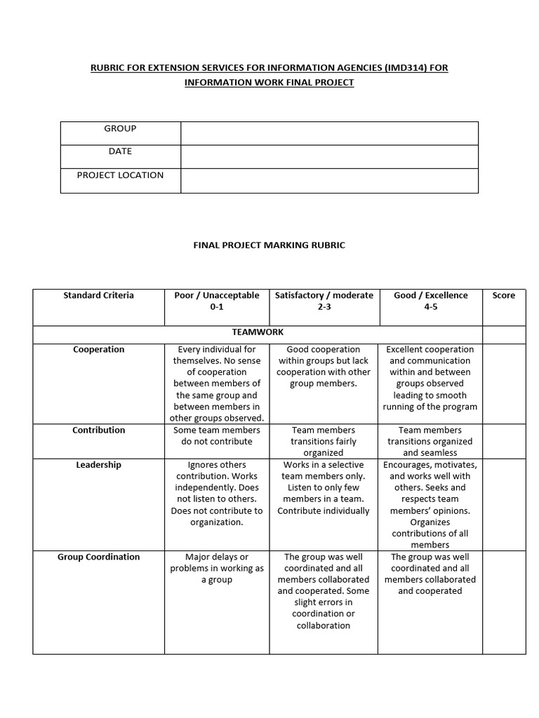 RUBRIC EXTENSION SERVICES FOR INFORMATION AGENCIES Edited | PDF ...
