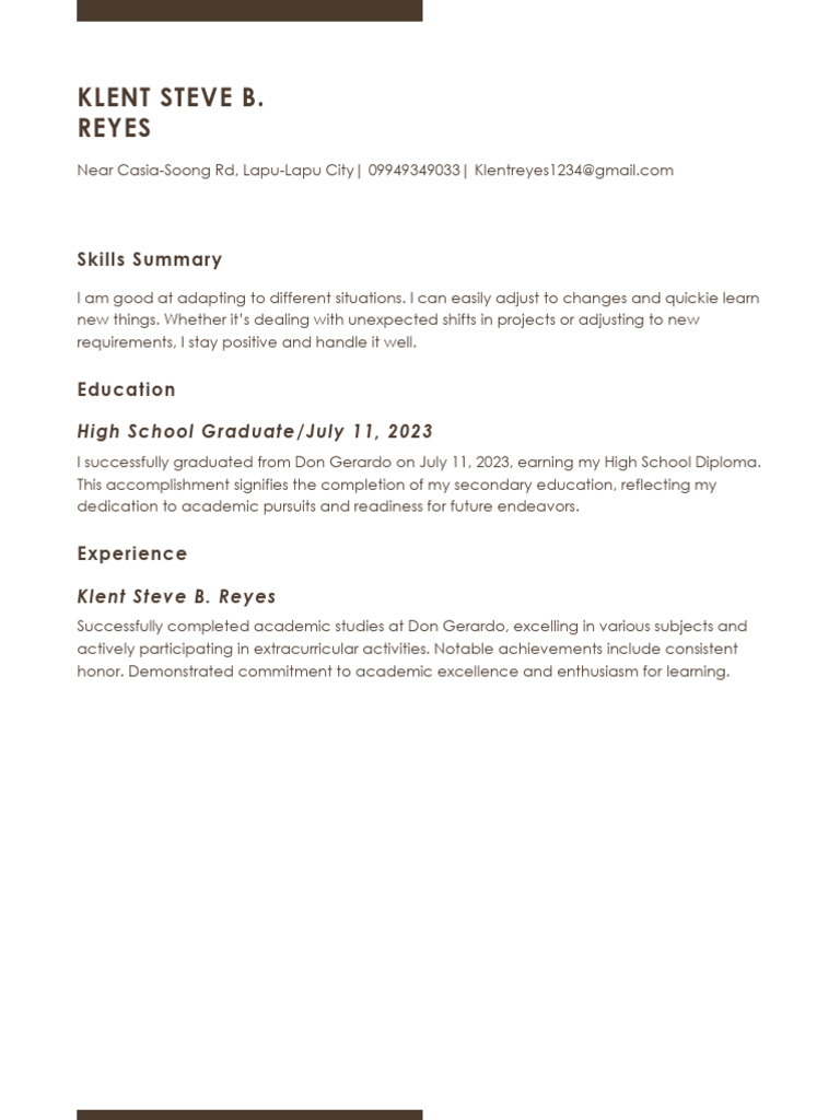 Adaptable High School Graduate Resume | PDF