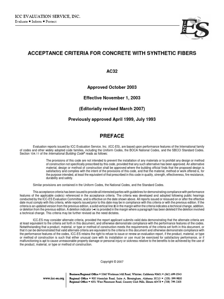 ICC_Fiber_Acceptance_Criteria | PDF | Concrete | Reinforced Concrete