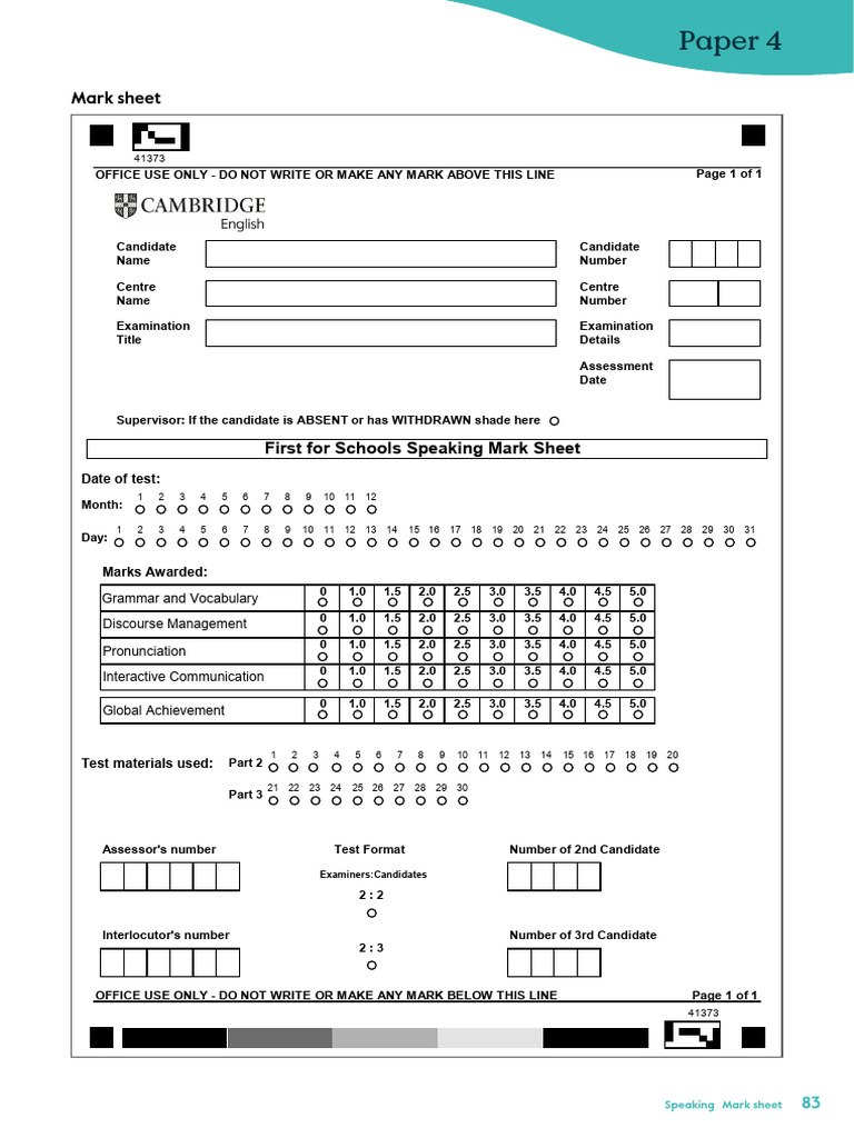 Speaking MArk Sheet | PDF | Linguistics | Human Communication