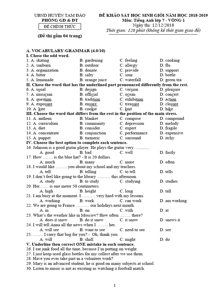 De HSG Anh 7V1 NH 18-19 | PDF | Mouth