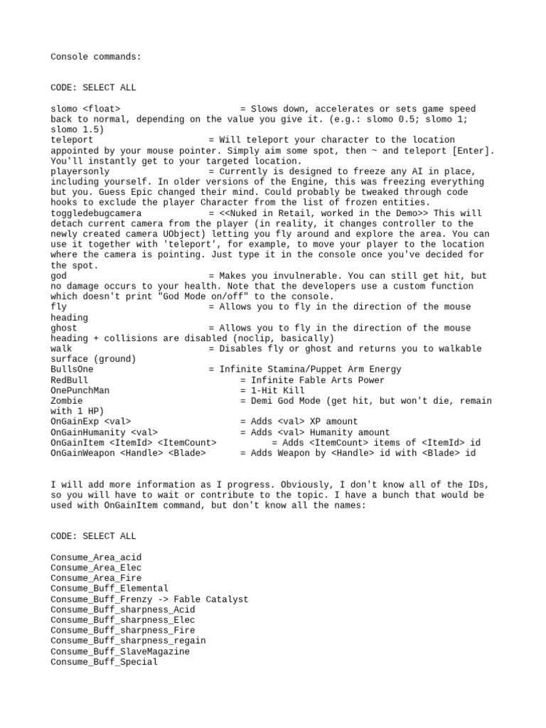 Lies of P Console Commands | PDF