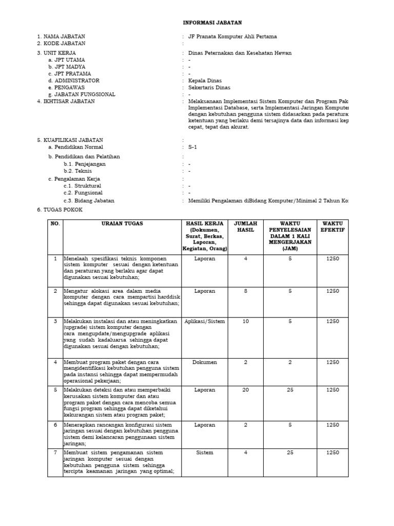 Deskripsi Jabatan Pranata Komputer | PDF