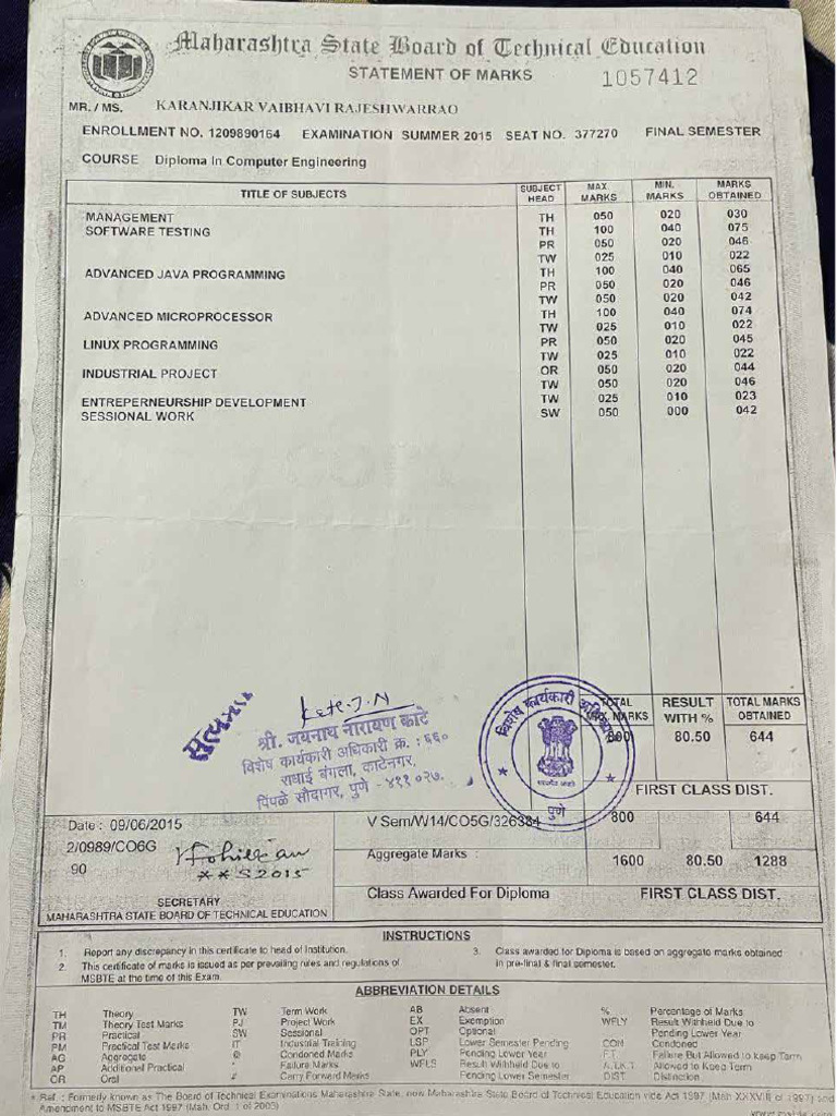 Higher Education Final Markesheet | PDF