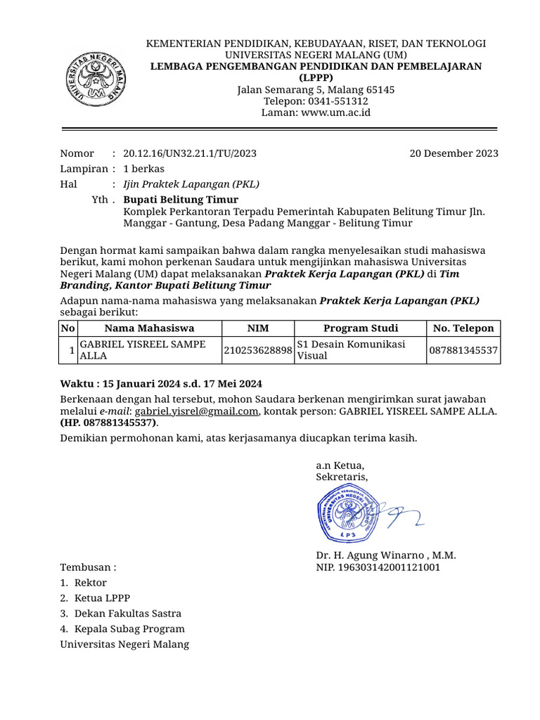 Surat Rekomendasi Magang Mandiri | PDF