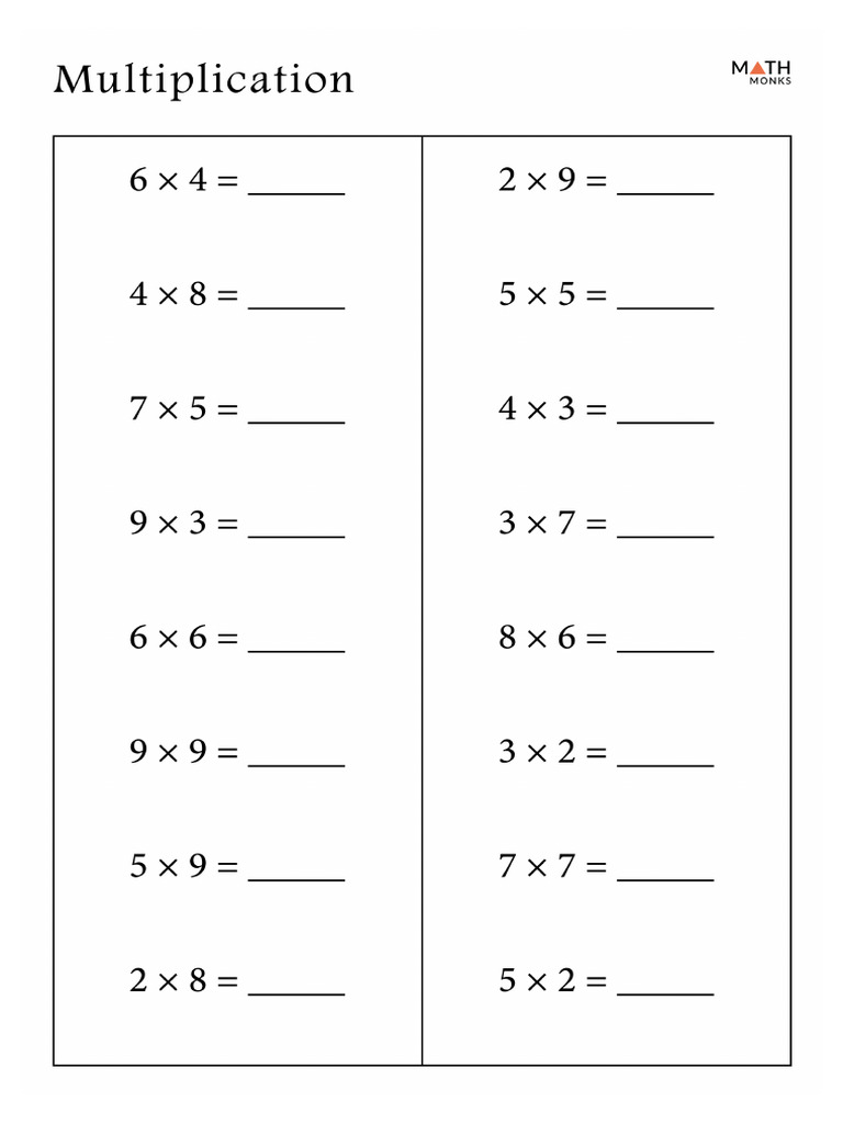 Free Printable Mmultiplication Wworksheets | PDF