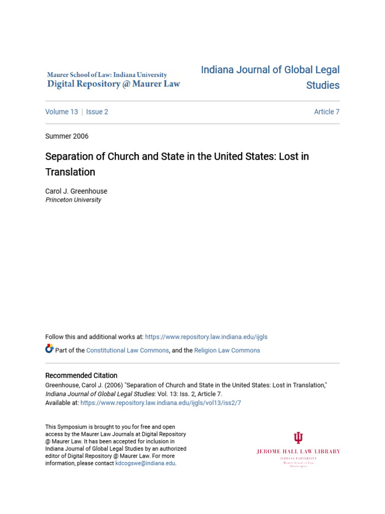Separation of Church and State in The United States - Lost in Tran ...