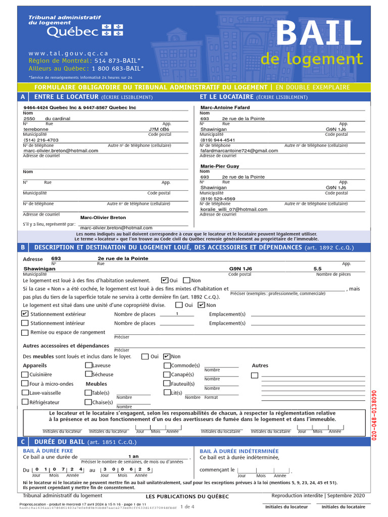 Formulaire de bail logement Québec PDF | PDF | Logement