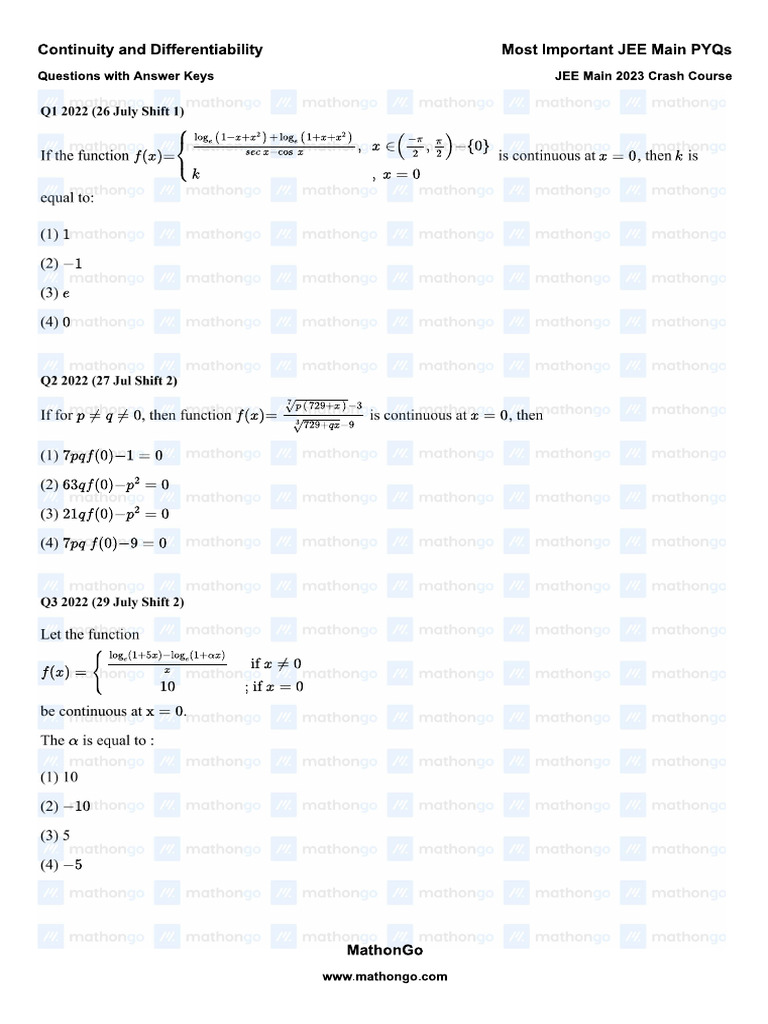 Continuity and Differentiability | PDF