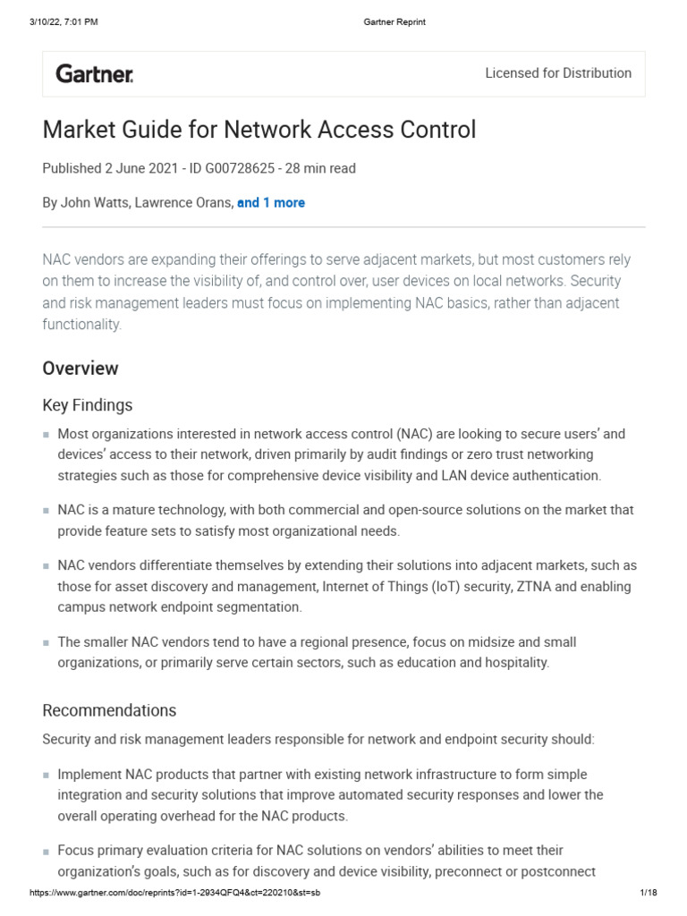 Gartner Market Guide For NAC | PDF | Cloud Computing | Computer Network