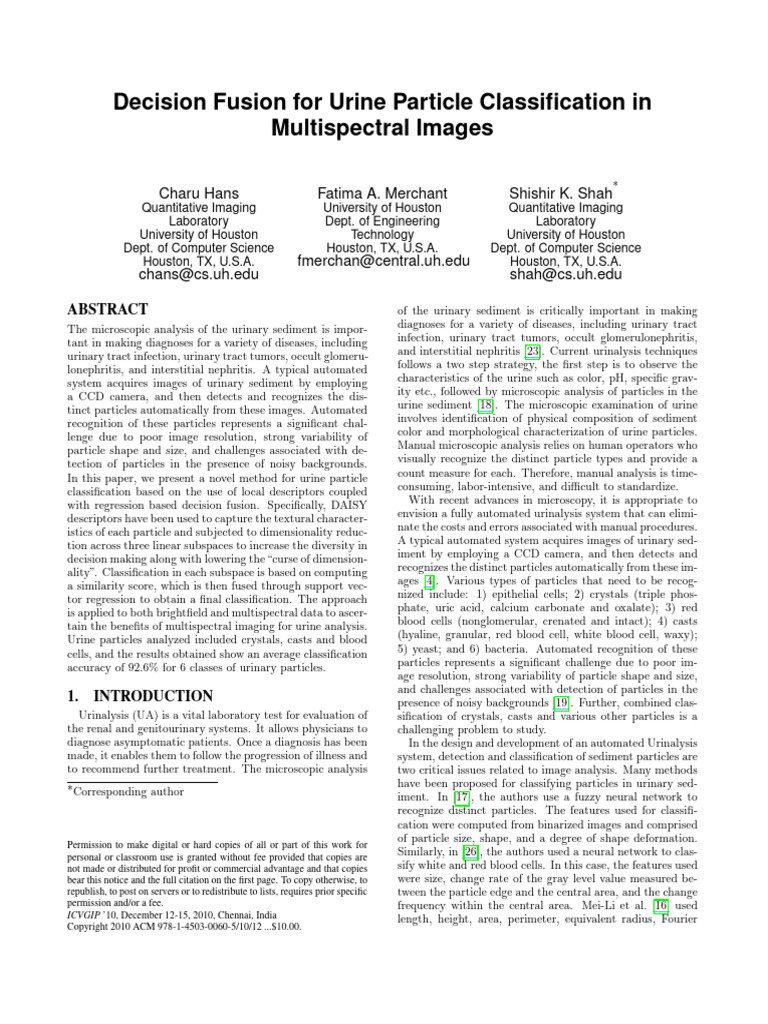 Decision Fusion For Urine Particle Class | Download Free PDF | Statistical Classification