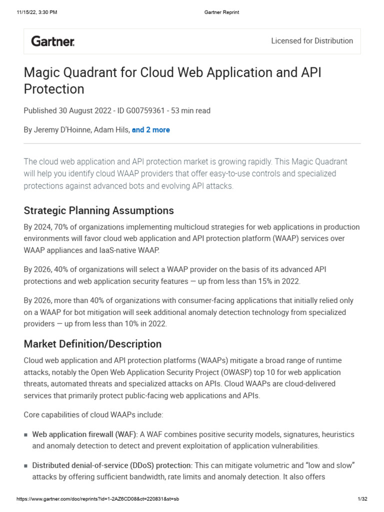 Gartner Magic Quadrant For Cloud Web Application and API | PDF | Cloud ...