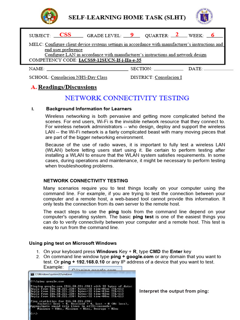 Network Connectivity Testing Pdf Ip Address Wireless Lan