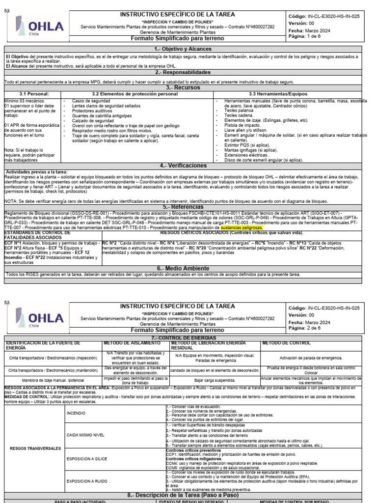 Instructivo de Inspección y Cambio de Polines | PDF | ruido | Seguridad ...