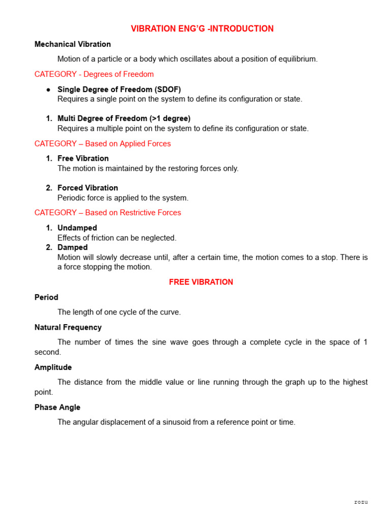 Vibration Eng'g - Class Notes | PDF | Oscillation | Damping