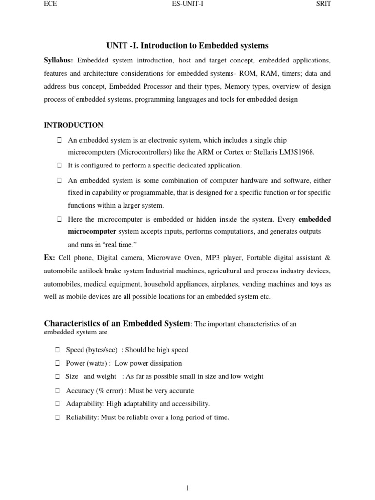 ES Unit-1 | PDF | Embedded System | Read Only Memory