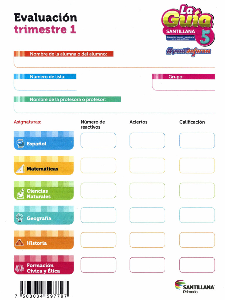 ??5° Santillana Examen Del Trim 1 | PDF
