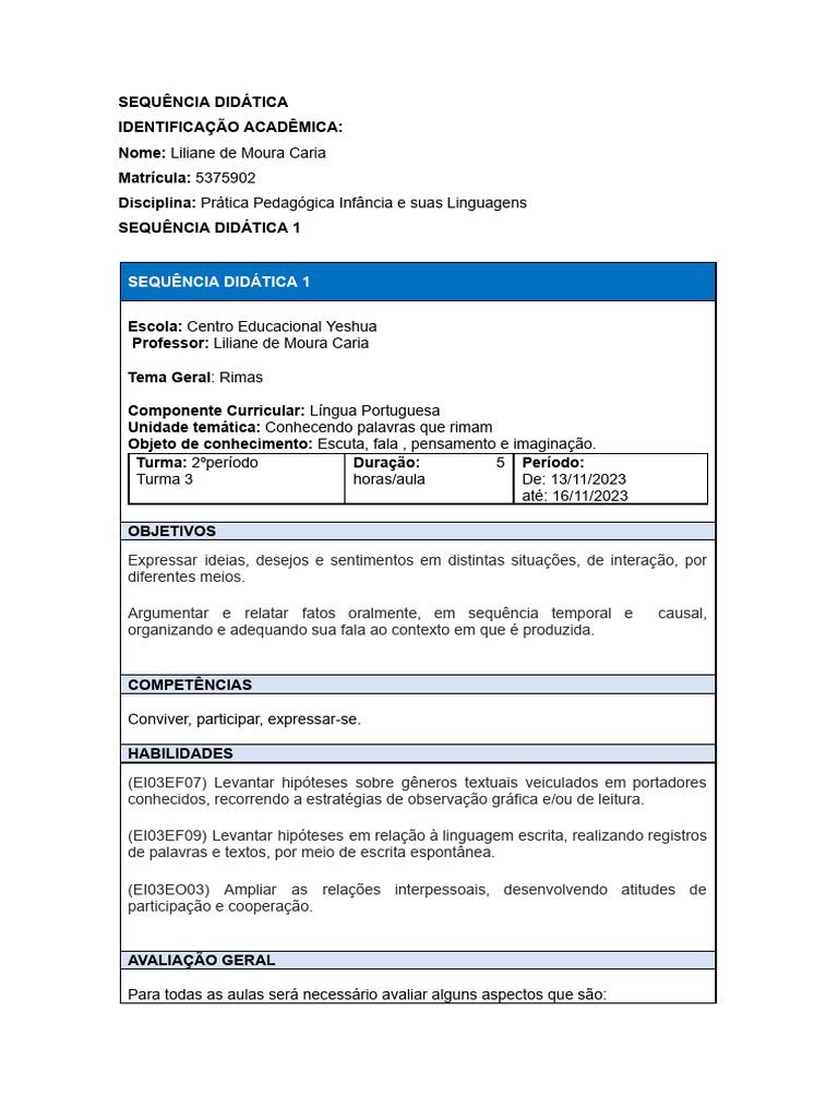 Liliane-Sequência Didática | PDF | Aprendizado | Imagem