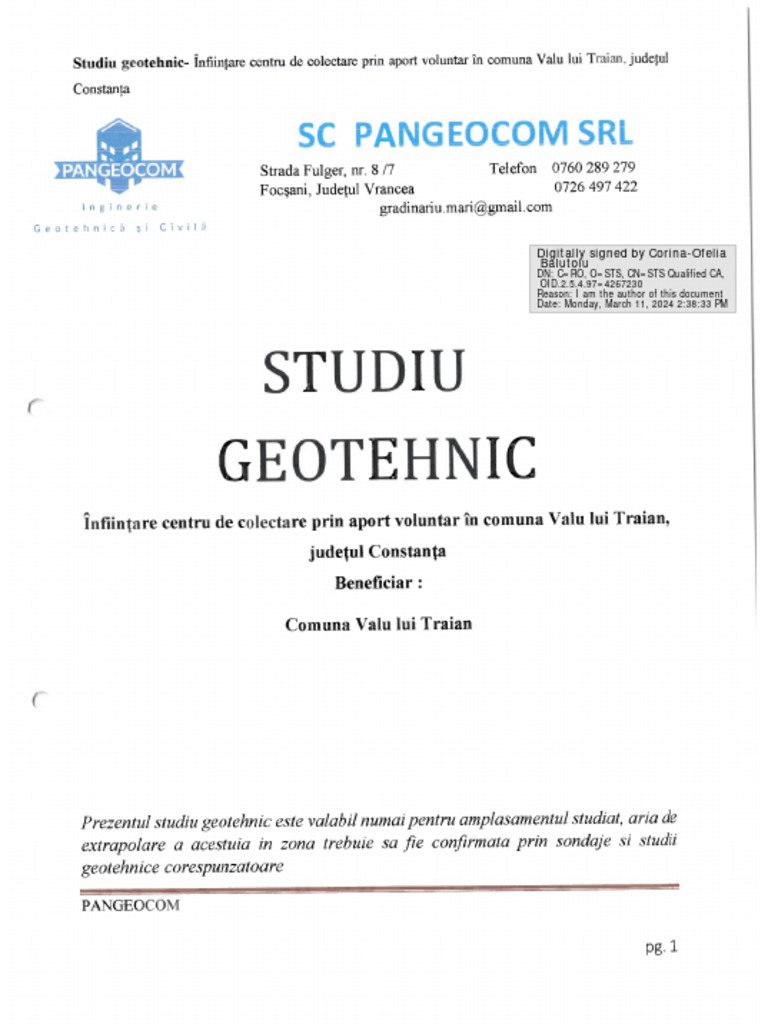 STUDIU GEOTEHNIC VALU LUI TRAIAN - Signed | PDF | Law