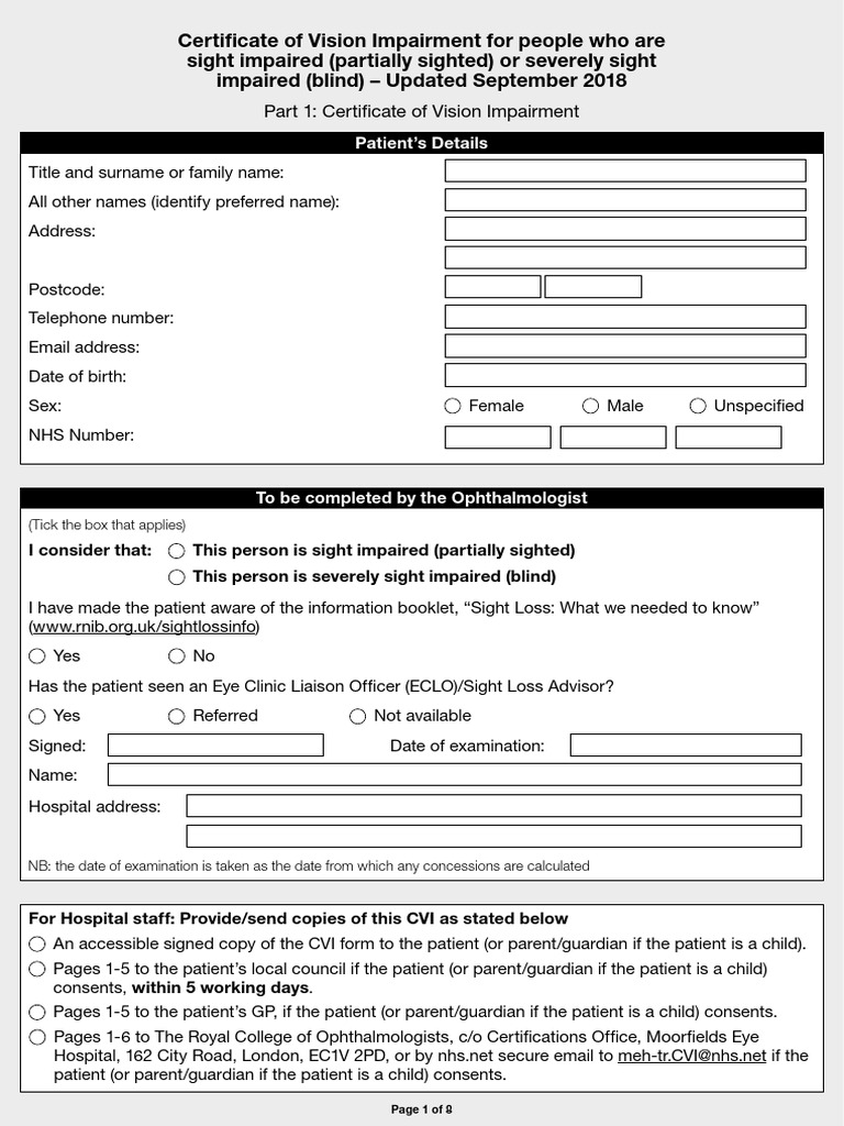 Certificate of Vision Impairment Form | PDF | Visual Impairment | Human Eye