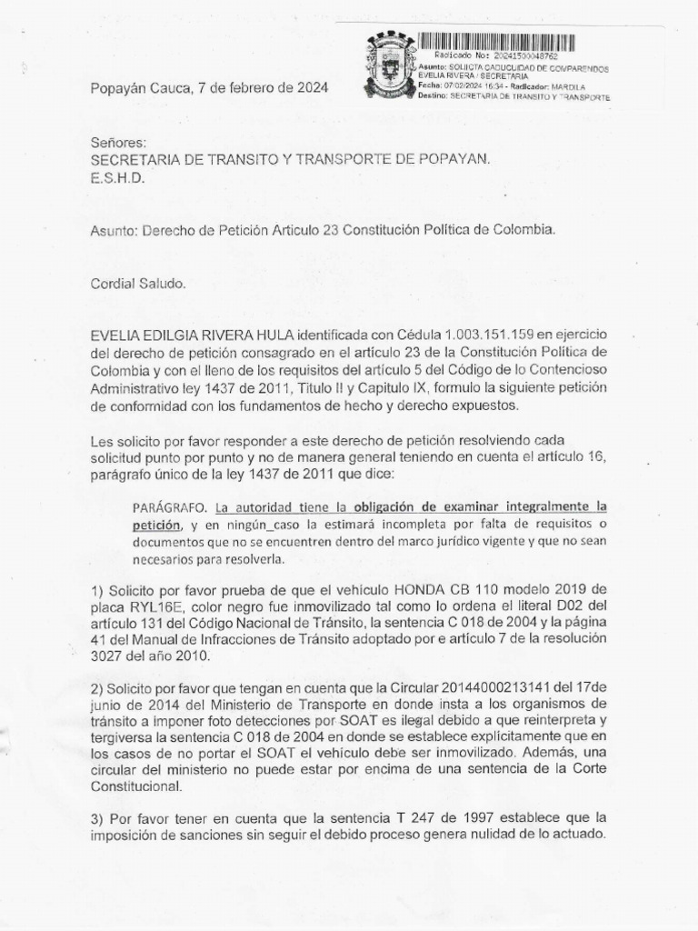 DERECHO DE PETICION por foto fulta | PDF