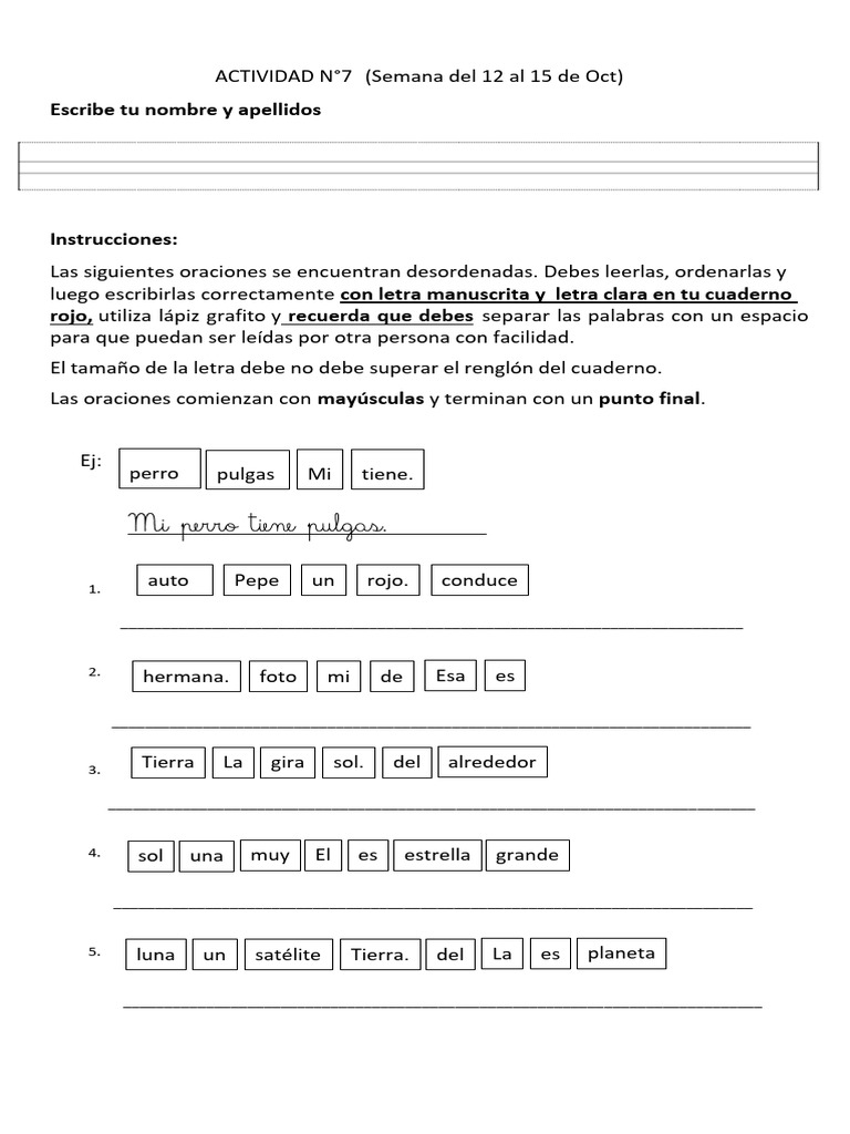 Ordenar Las Oraciones Escritura | PDF