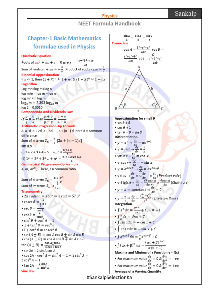 Physics Formula Handbook (1) | PDF | Area | Acceleration