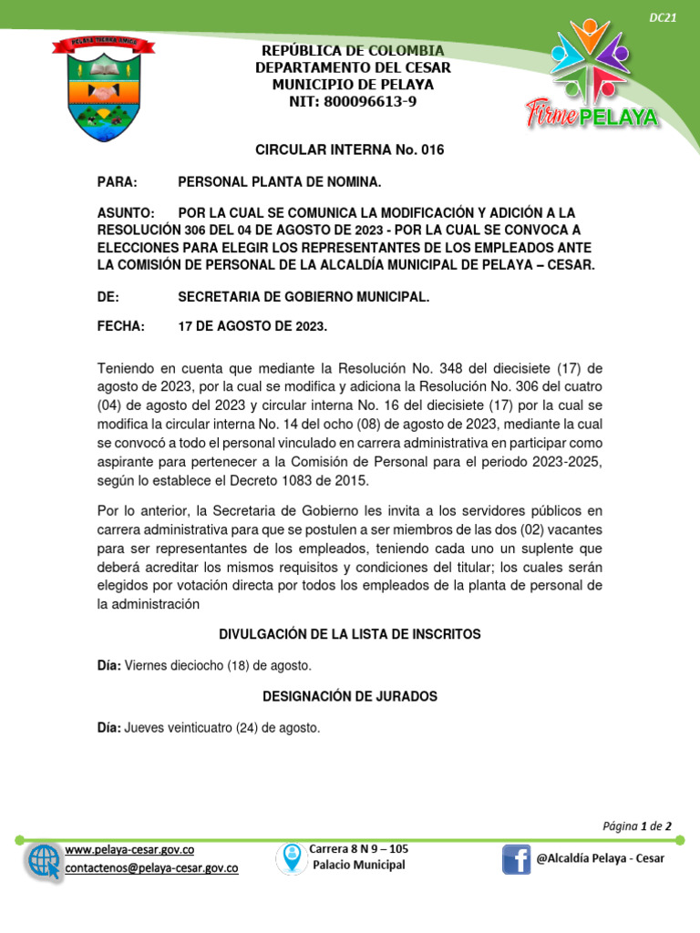 CIRCULAR INTERNA No 16 | PDF | Responsabilidad | Gobierno