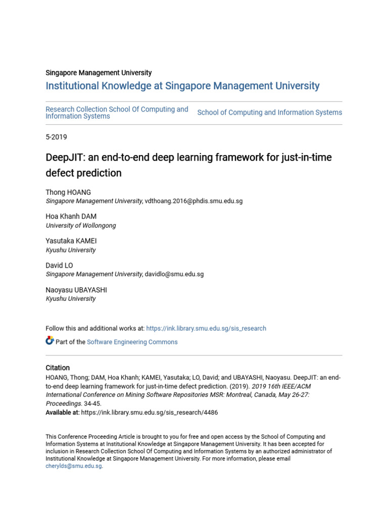 DeepJIT - An End-To-End Deep Learning Framework For Just-In-time D | PDF | Computing | Applied ...