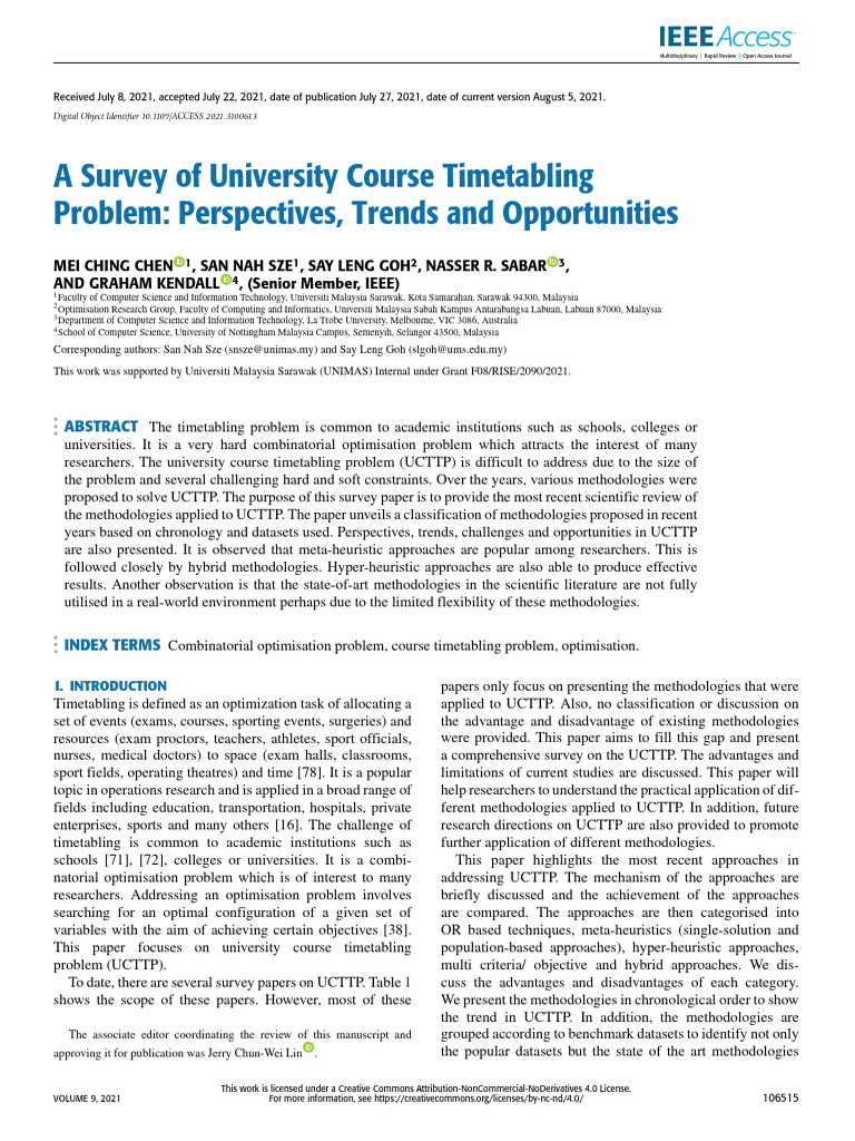 A Survey Of University Course Timetabling Problem Perspectives Trends And Opportunities Pdf