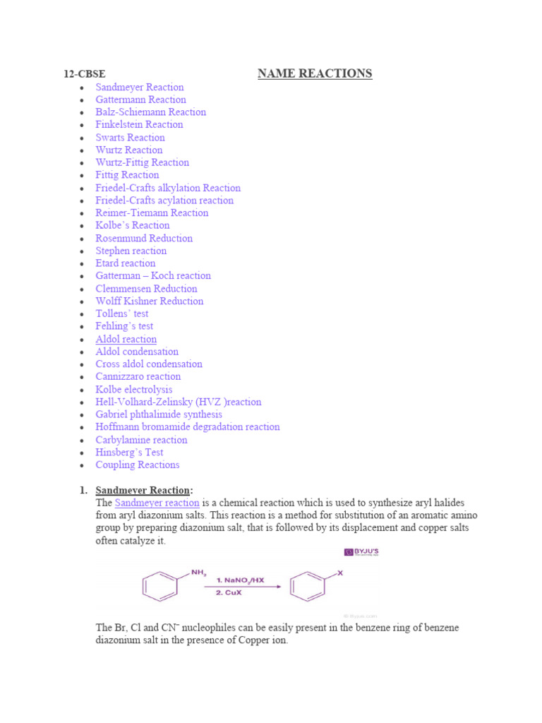 12-CBSE Name Reactions | PDF | Amine | Aldehyde