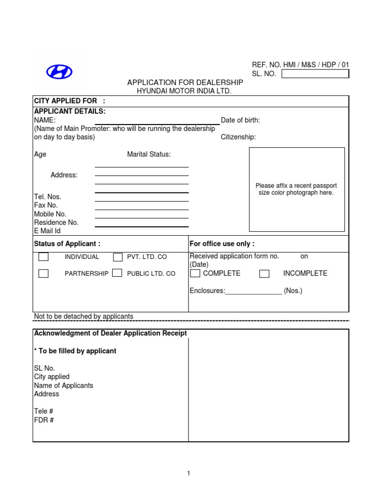 Hyundai Dealership Application Form | PDF | Partnership | Revenue