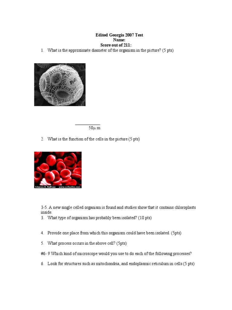 Edited Georgia 2007 Microbe Mission Test | PDF | Bacteria | Organisms