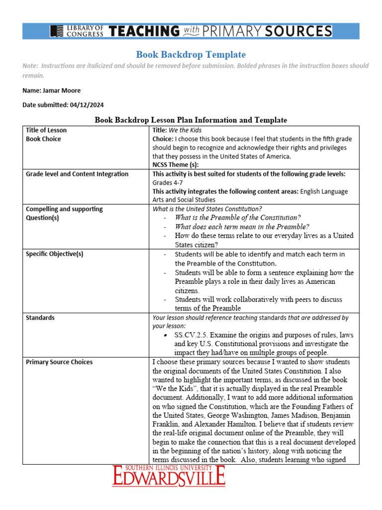 Book Backdrop Lesson Plan | Download Free PDF | Founding Fathers Of The ...