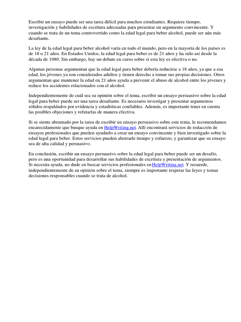 Persuasive Essay on Drinking Age | PDF | Alcoholism | Adolescence