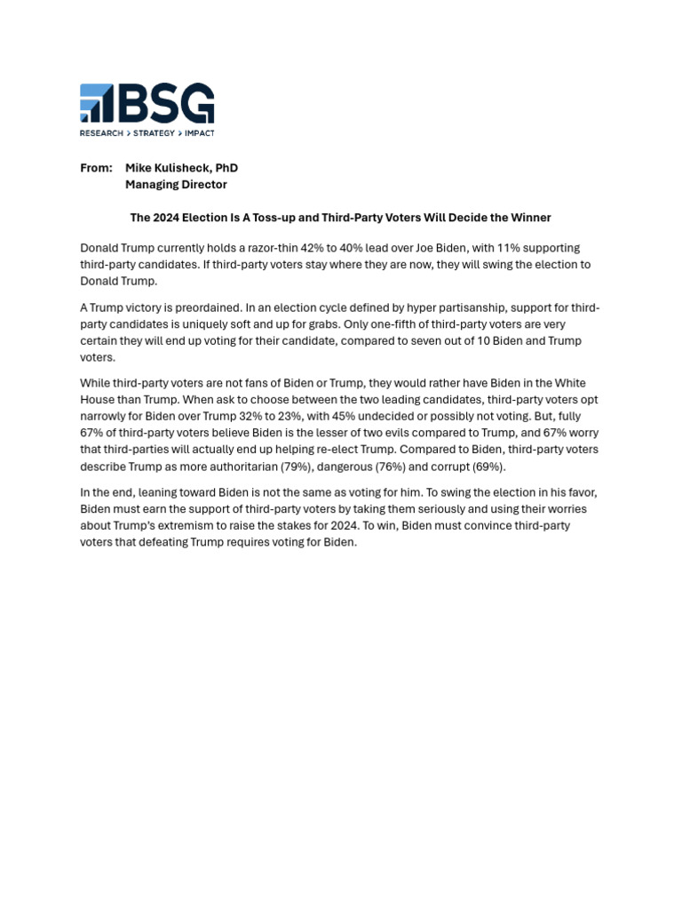 BSG 2024 Election Poll Report | PDF | American Government | Republican ...