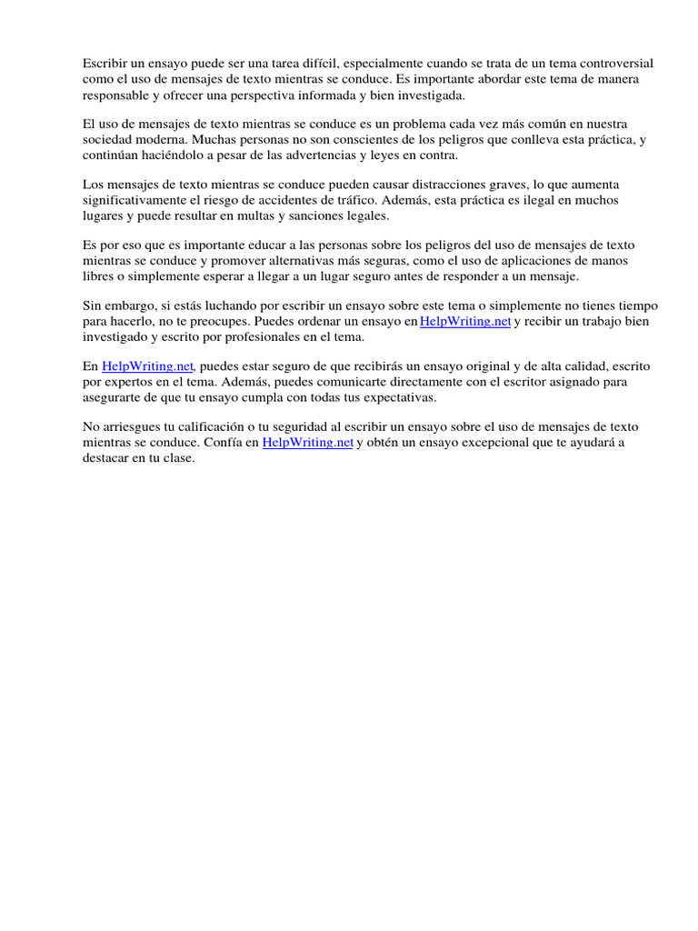 Ensayo Sobre El Uso de Mensajes de Texto Mientras Se Conduce | PDF ...